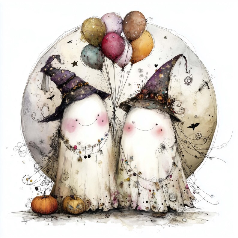 Cute Halloween Ghost Clipart Bundle – 10 Jpgs With Ghosts, Balloons and ...