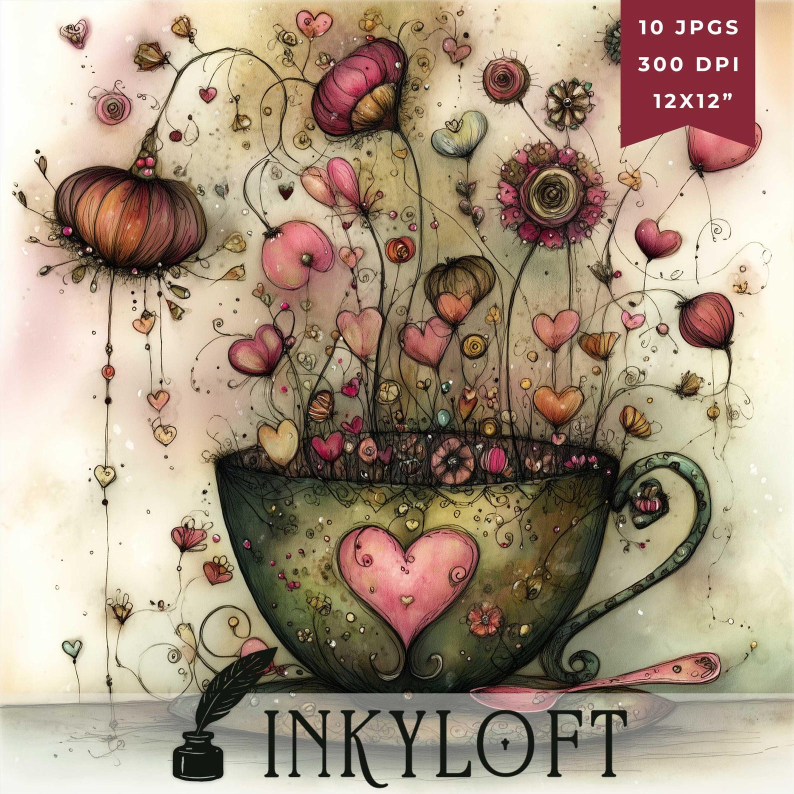 Heartpetal Tea Garden Clipart Set - 10 High Res Watercolor Jpgs ...