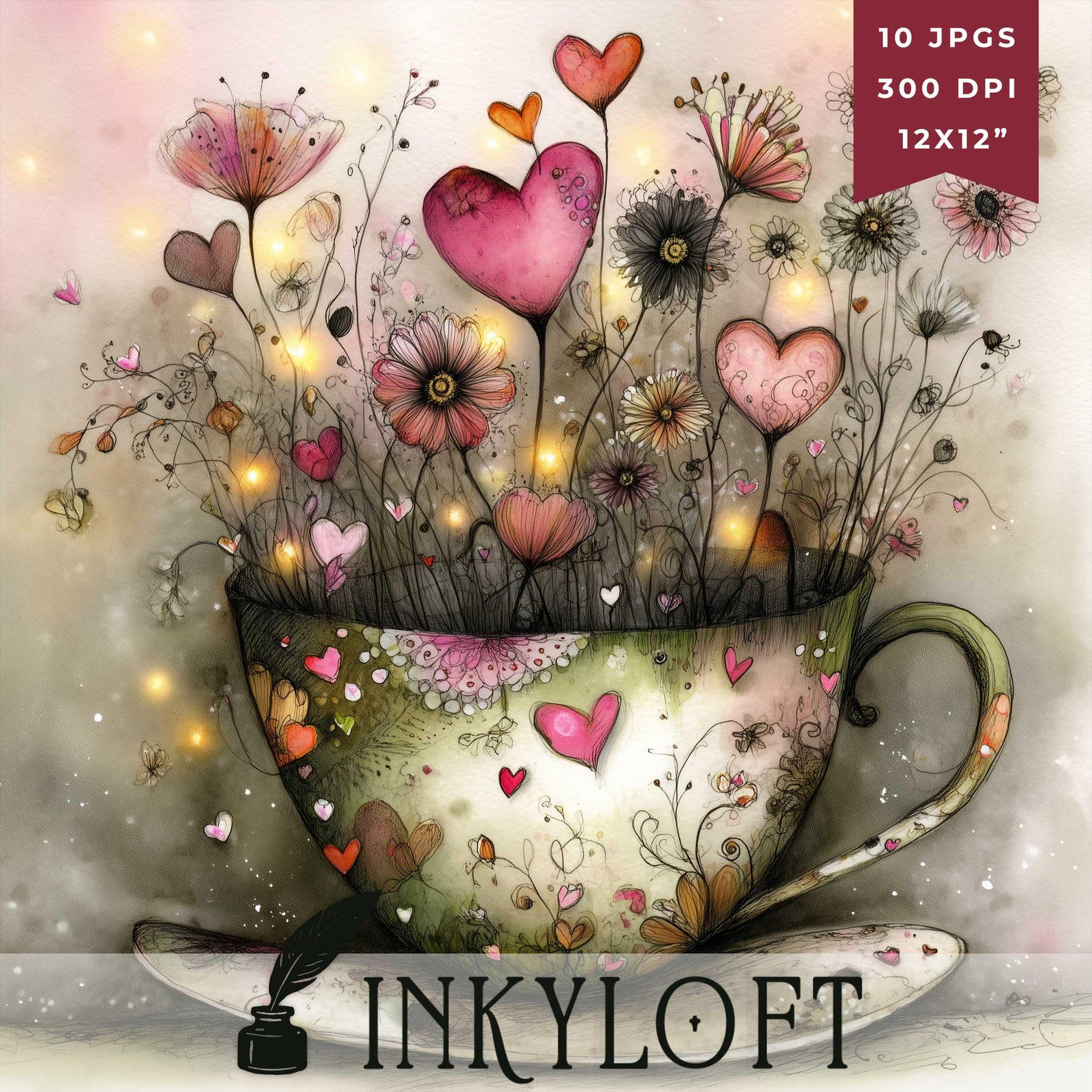 Heartpetal Tea Garden Clipart Set - 10 High Res Watercolor Jpgs ...