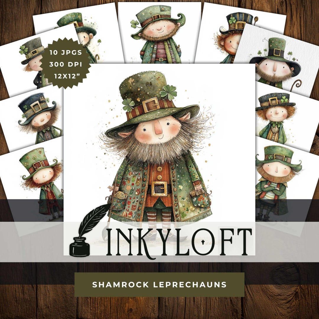 Shamrock Leprechauns Clipart - 10 High Res Watercolor Jpgs, Whimsical ...