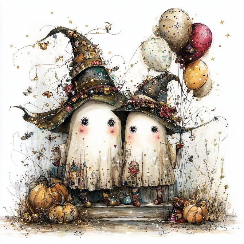 Cute Halloween Ghost Clipart Bundle – 10 Jpgs With Ghosts, Balloons and ...