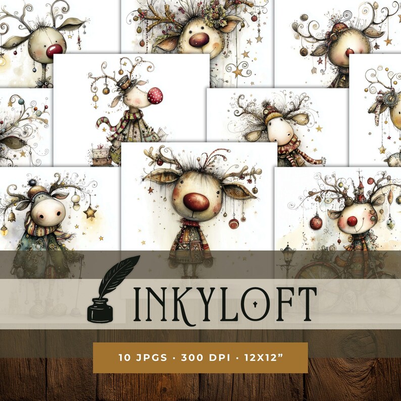 Whimsical Christmas Reindeer Clipart Set | 10 Jpgs of Cute Holiday Deer ...