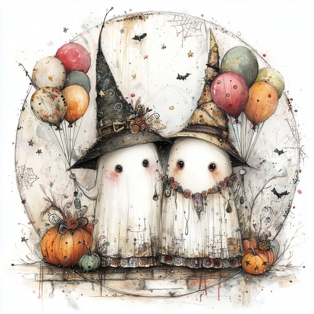 Cute Halloween Ghost Clipart Bundle – 10 Jpgs With Ghosts, Balloons and ...