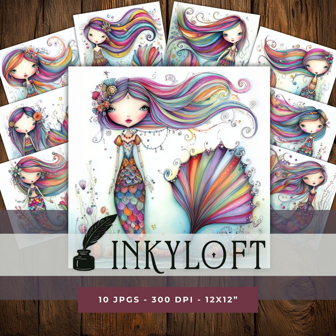 Rainbow Tide Maidens Clipart - 10 High Res Whimsical Mermaid ...