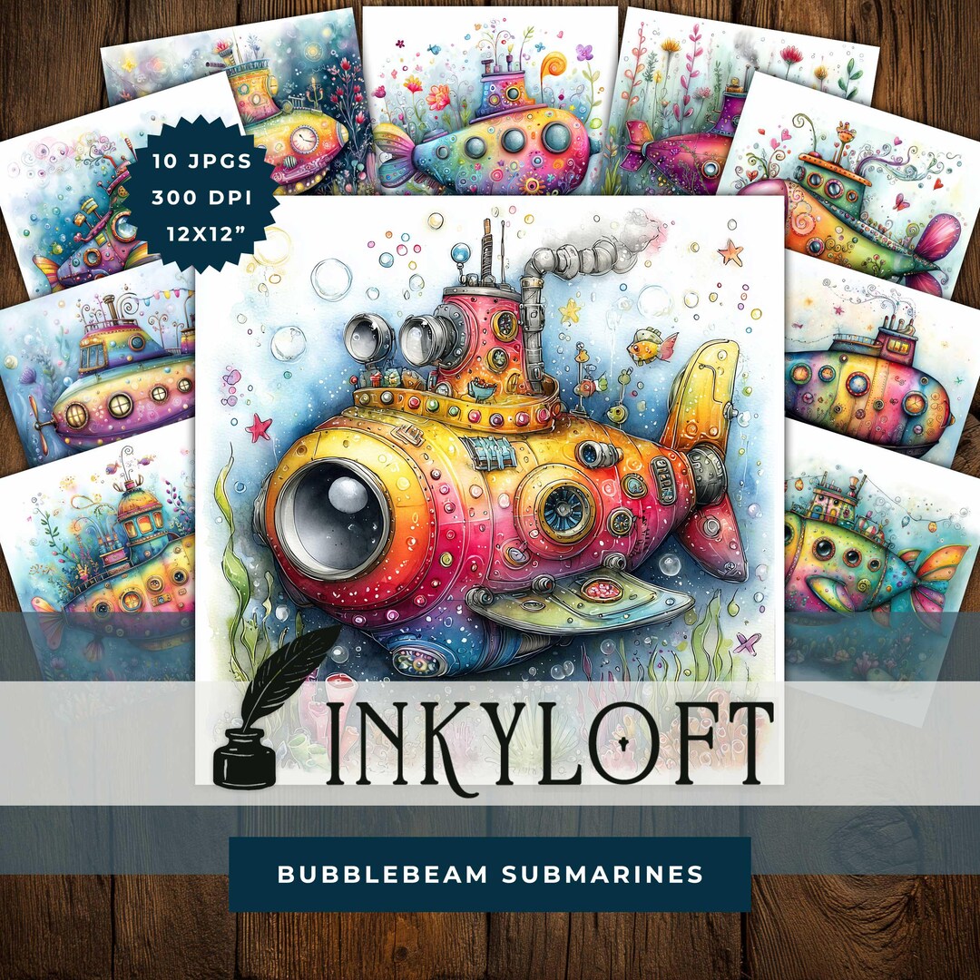 Bubblebeam Submarines Clipart Set - 10 High Res Watercolor Jpgs ...