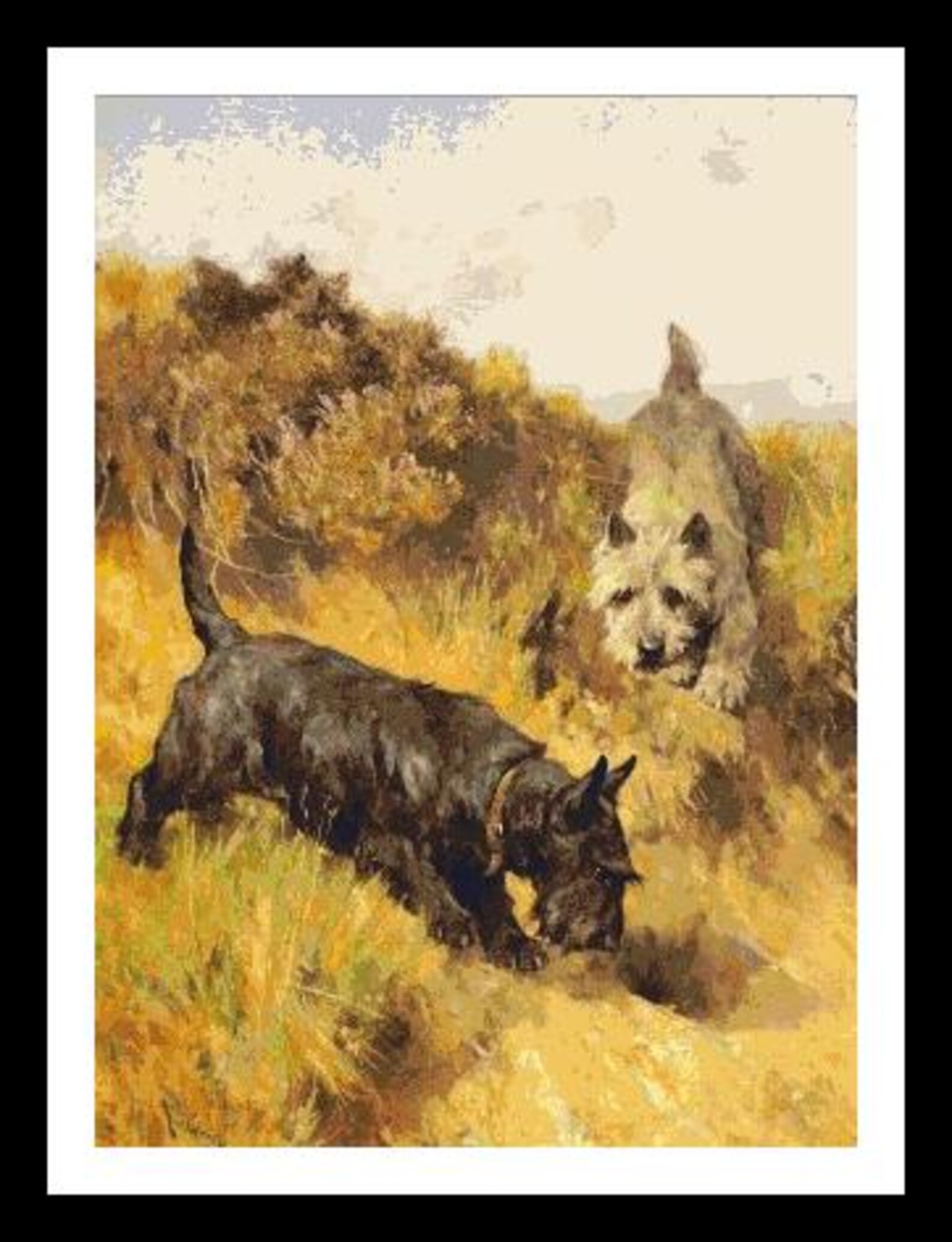 Two Scotties in a Landscape - Cross Stitch Pattern, Pdf Format ...