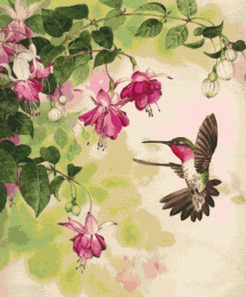 Hummingbird With Flowers Cross Stitch Pattern Pdf Format - Etsy