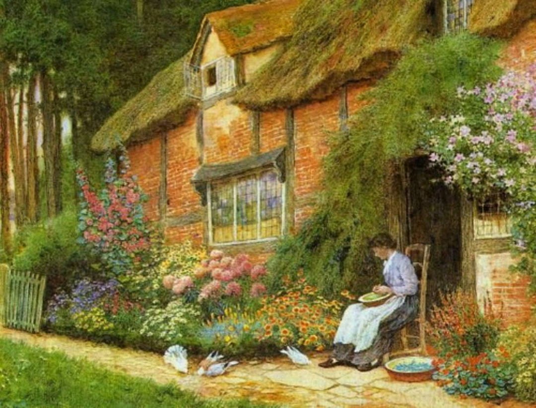 Woman Outside Cottage With Pigeons Cross Stitch Pattern Pdf Format - Etsy