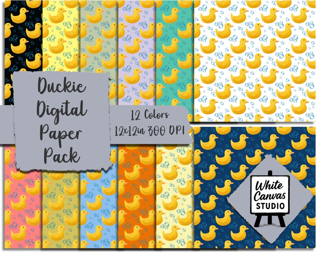 Duckie Digital Paper Pack: 12 Seamless Yellow Patterns (JPEG, PNG, PDF ...