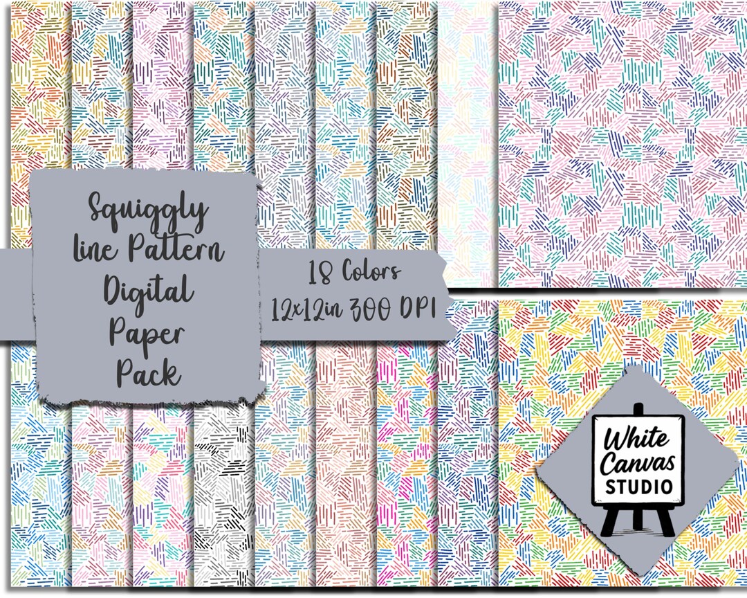 Squiggly Line Pattern With White Background Digital Paper Pack ...