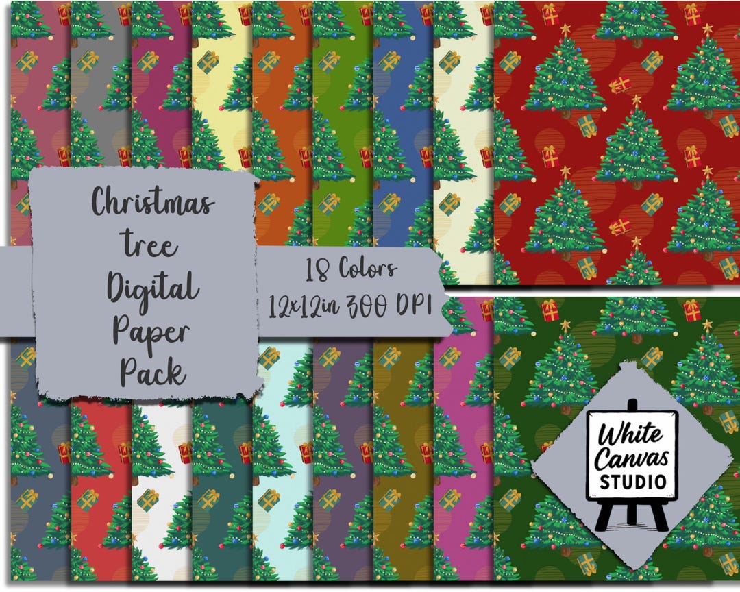 Christmas Tree Pattern Digital Paper Pack - Instant Download (JPEG, PNG ...