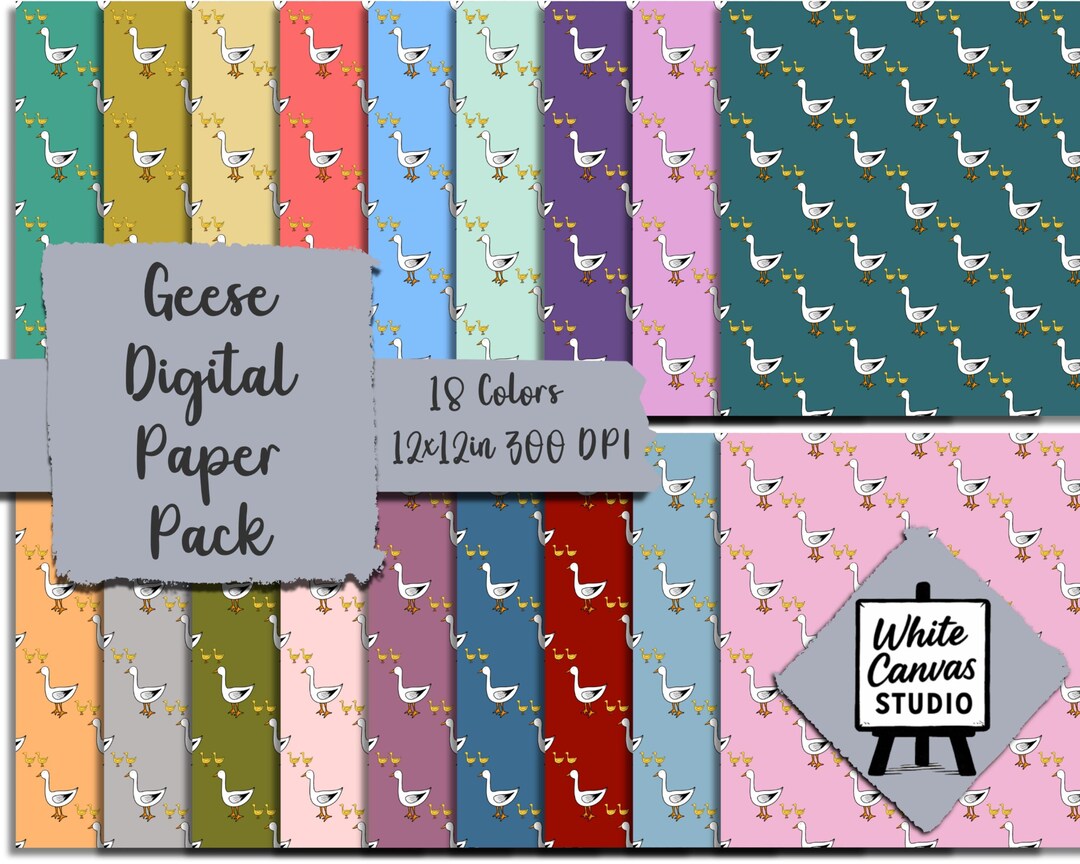 Goose and Goslings Digital Paper: Seamless Animal Pattern (instant ...