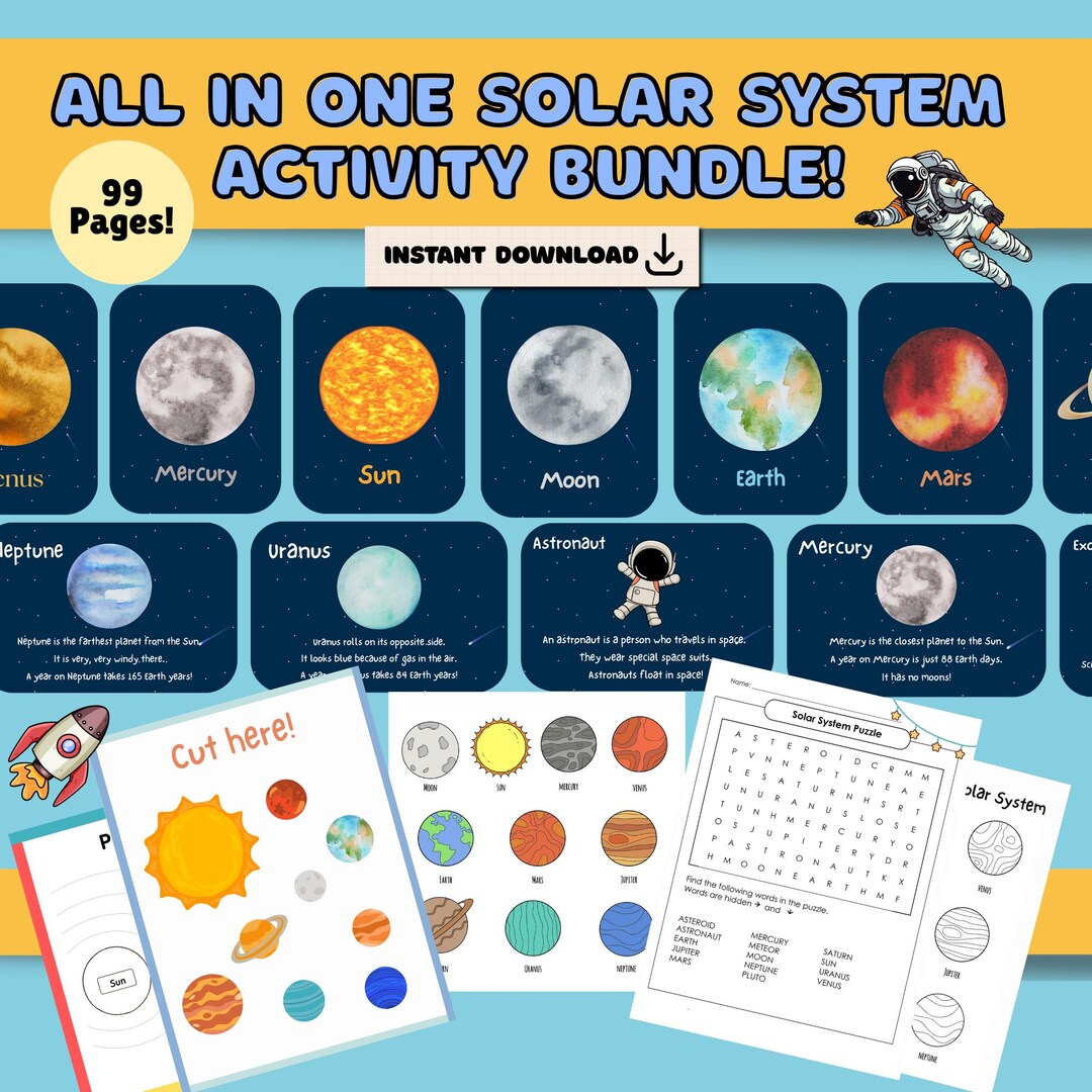 Solar System Printable Activity Pack: Planet Flashcards, Homeschool ...