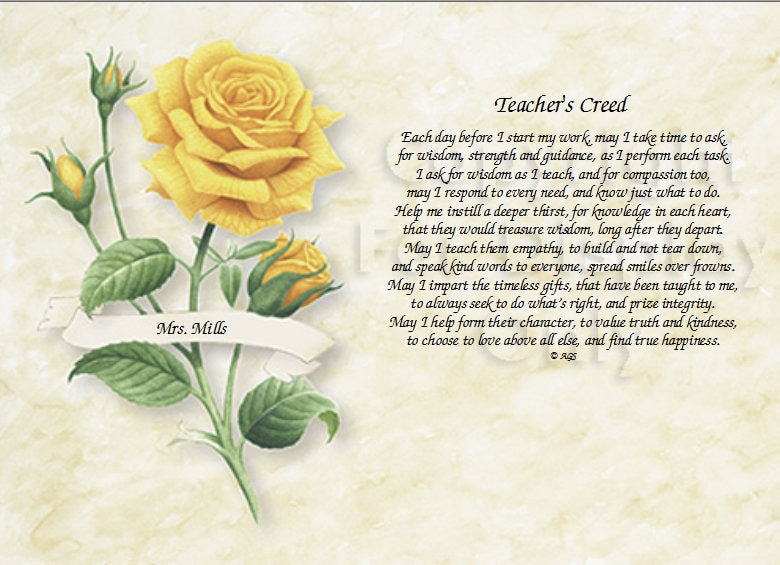 Teacher Gift, Customizable Teacher 's Creed, Teacher Appreciation Gift ...