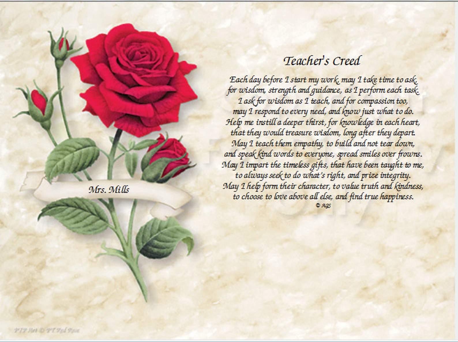 Teacher Gift, Customizable Teacher 's Creed, Teacher Appreciation Gift ...