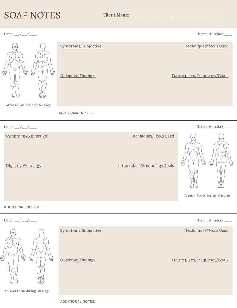 Massage SOAP Note Form: Printable Therapy Office Forms (digital ...