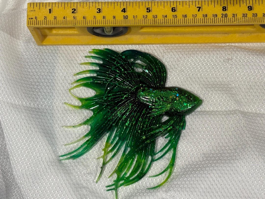 Sparkling Green Resin Betta Fish: Handmade Decoration 7 In. Free ...