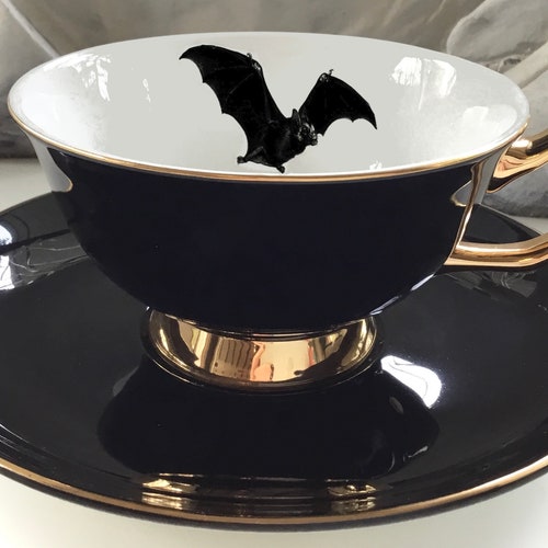 Adorable Rose / Floral Bat Teacup and Saucer Set 8 Ounces | Etsy