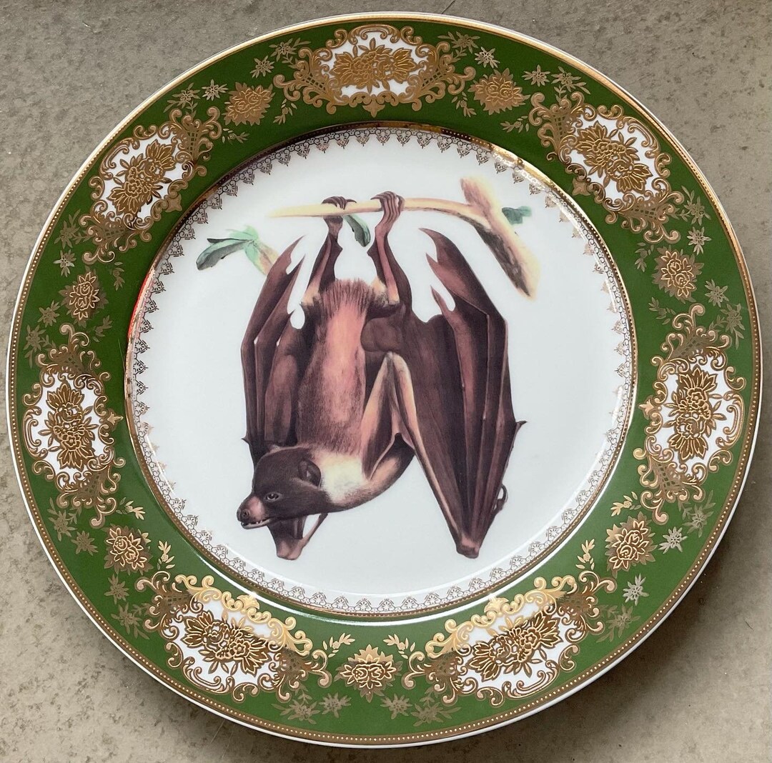 FREE Shipping-raised Gold Moss Green Bat Plate. Porcelain, Durable ...