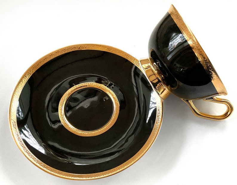 Gorgeous Black and Gold Tea Set, Bat, Cat, Crow and Moth Design ...