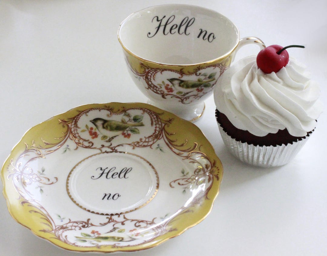 Lovely Rude Teacup and Saucer Set, 7 Oz. Durable & Foodsafe, Porcelain ...