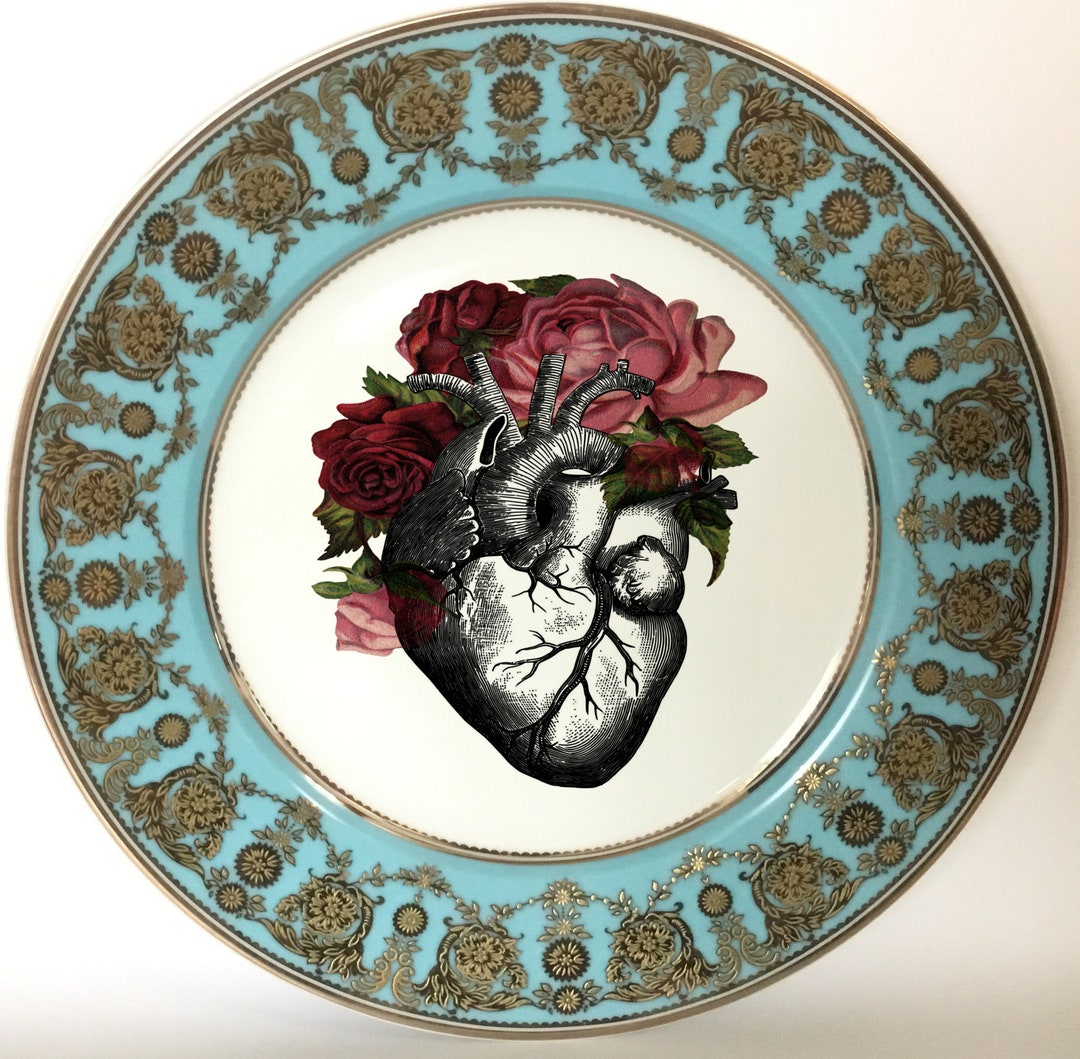 Gorgeous Aqua/raised Gold Anatomical Heart Plate (dinner or Salad Size ...