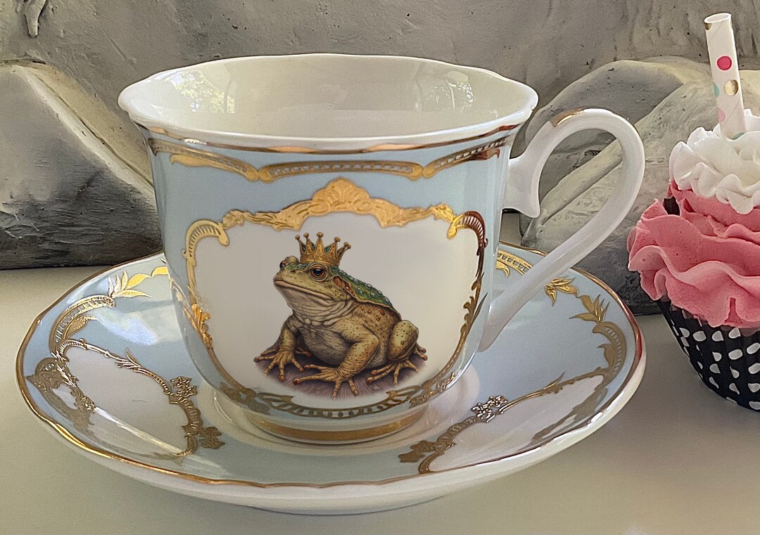Frog King Teacup and Saucer Set, Vegan Bone China. Durable and Food ...