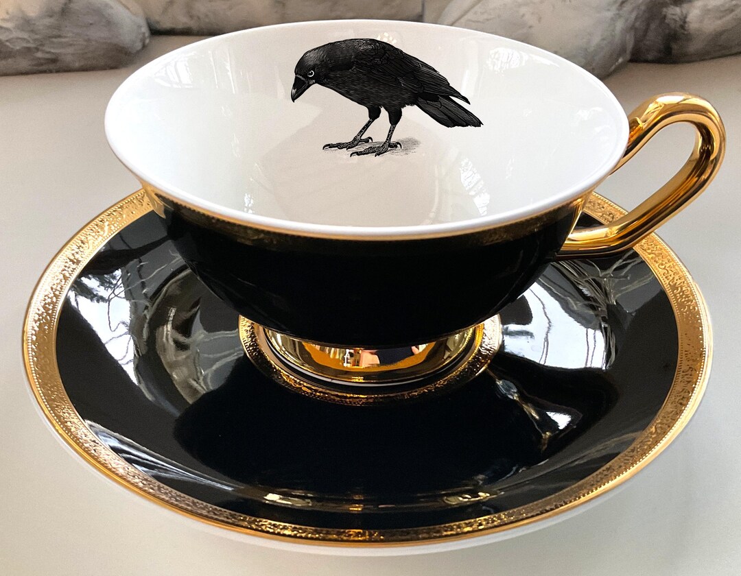 Black and Gold Porcelain Raven/crow, Bat, Cat, or Moth Teacup and ...