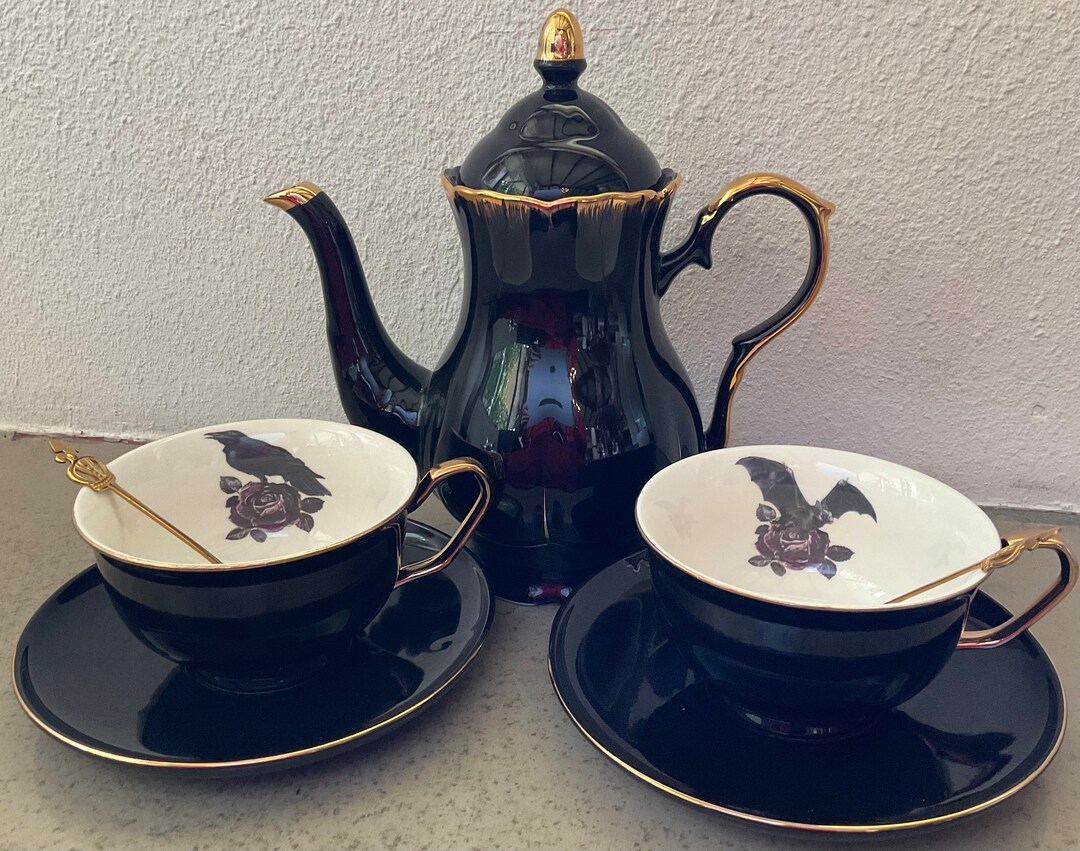 NEW JUMBO SIZE ! Teapot (40 Oz) and Two Large Capacity Raven & Bat Cup ...