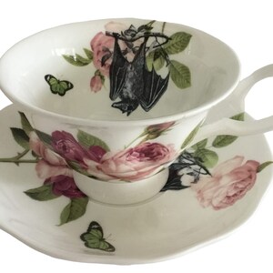 Adorable Rose / Floral Bat Teacup and Saucer Set, 8 Ounces, Food- and ...