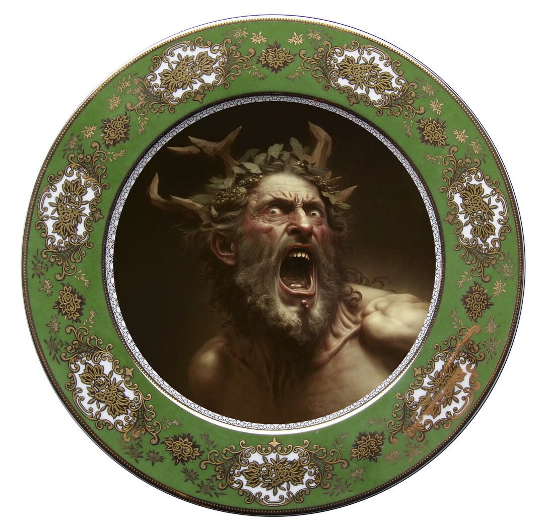Green and Gold angry Satyr Plate, Porcelain, 10.5 or 7.5. Durable and Foodsafe. - Etsy