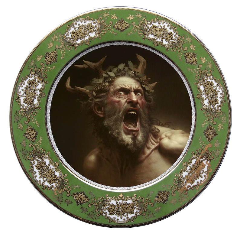 Green and Gold angry Satyr Plate Porcelain - Etsy