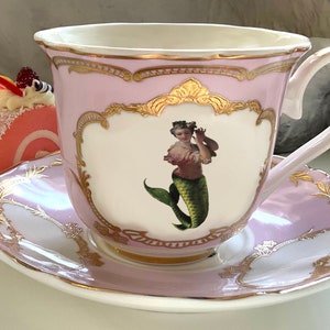 Gorgeous Mermaid Tea Set, Vegan Bone China, Blue, Pink, or Green. Food ...