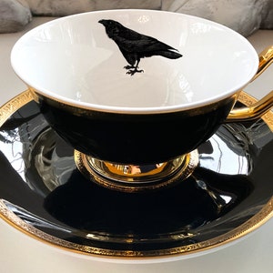 Gorgeous Black and Gold Tea Set, Bat, Cat, Crow and Moth Design ...