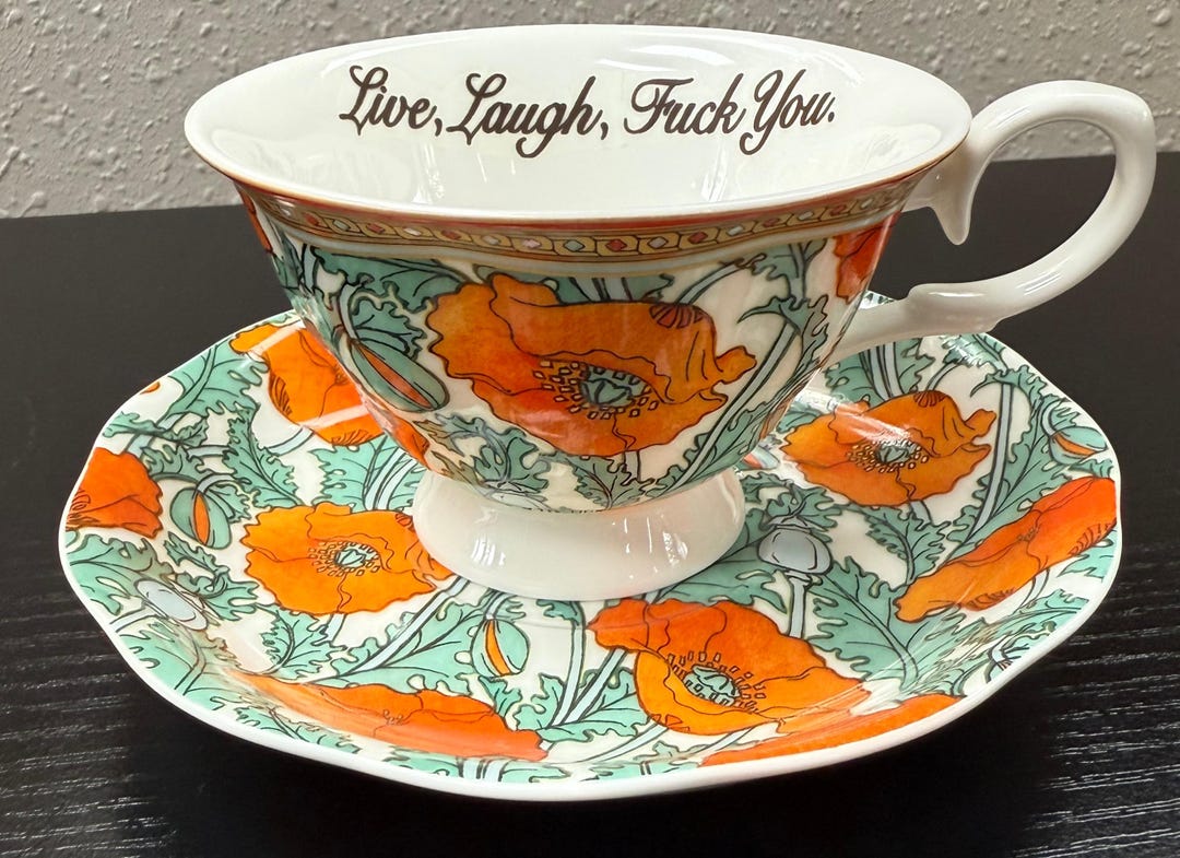 Lovely Rude Teacup and Saucer Set, 7 Oz. Durable & Foodsafe, Porcelain ...