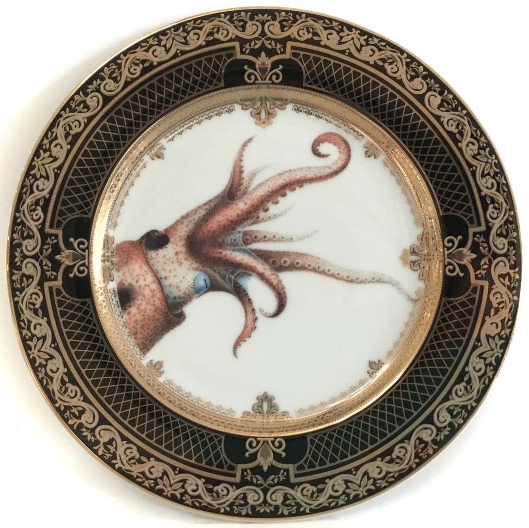 FREE Shipping-stunning Black and Gold Squid Plate or Cup/saucer Set ...