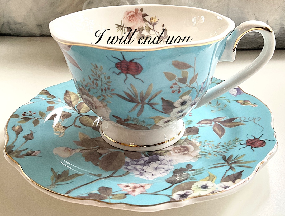 I Will End You Floral Rude Teacup and Saucer Set With Spoon. Porcelain ...