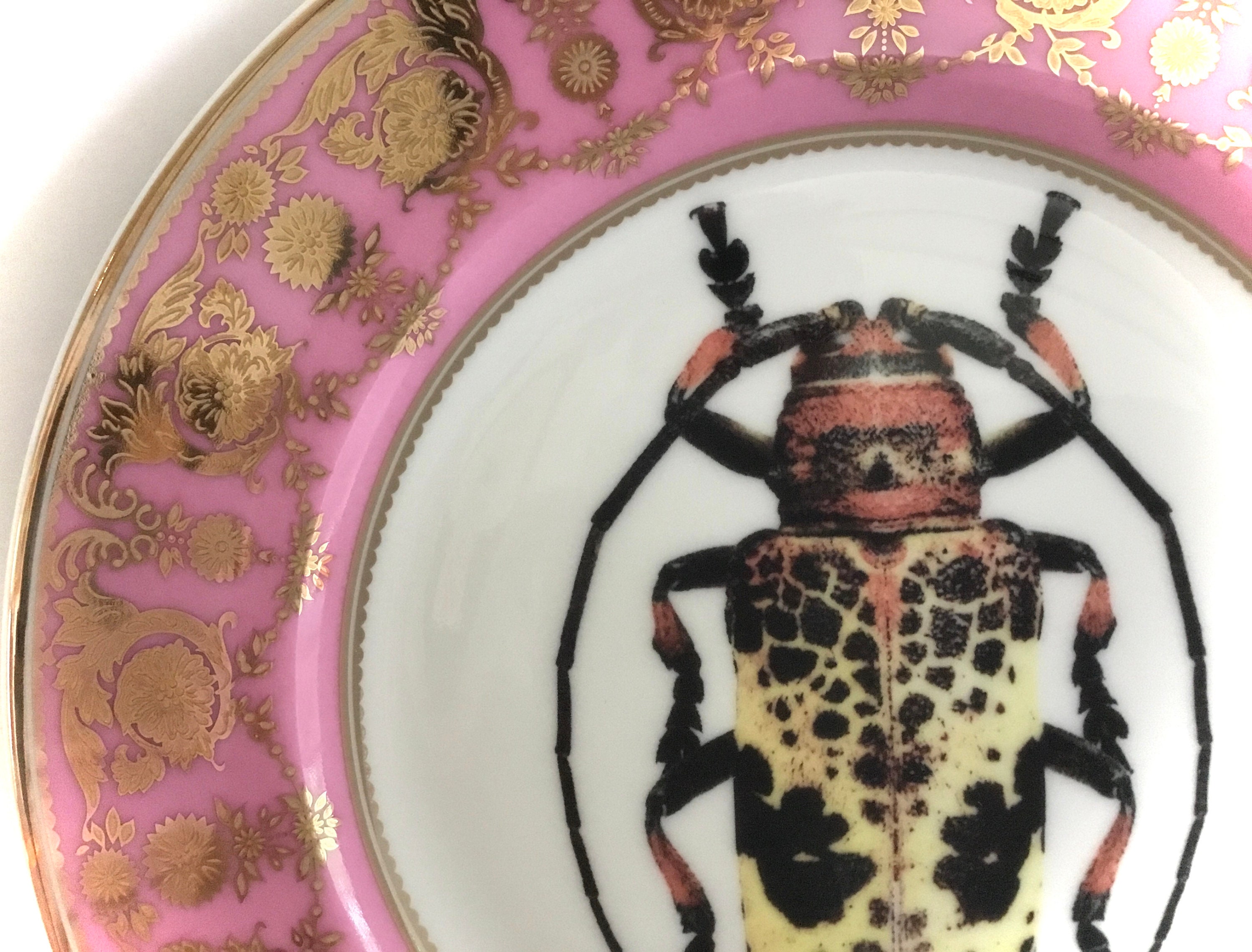 FREE Shipping-gorgeous Pink and Gold Insect Plate / Bug Plate | Etsy