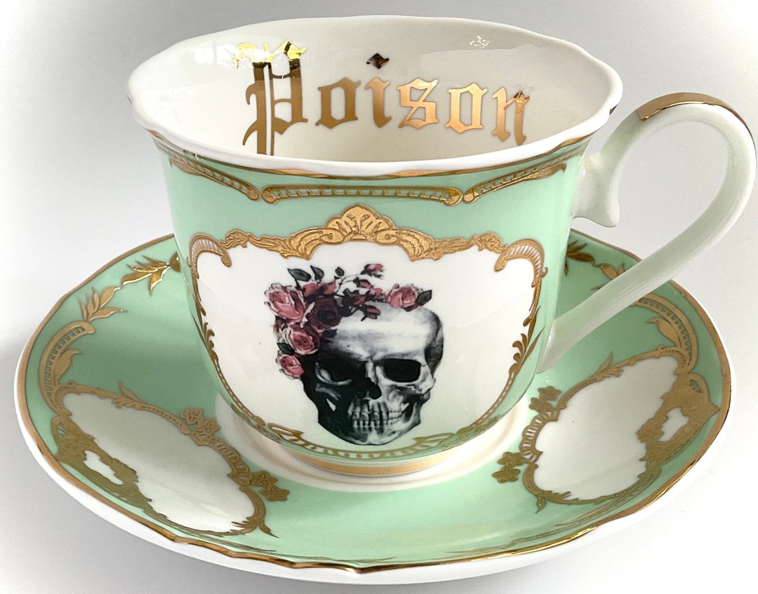 Green, Pink, or Blue 8-ounce 22k Gold “poison” Skull Teacup/saucer Set ...