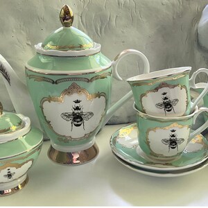 Porcelain Queen Bee Tea Set, Vegan Bone China. Food Safe and Durable ...