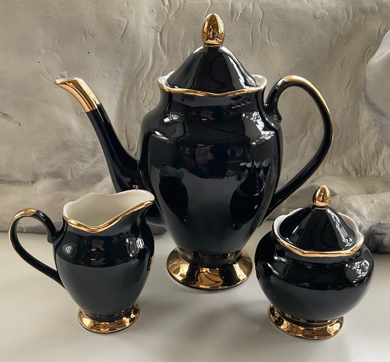 Black Gold Tea Set With Purple Rose Design. Porcelain Food - Etsy