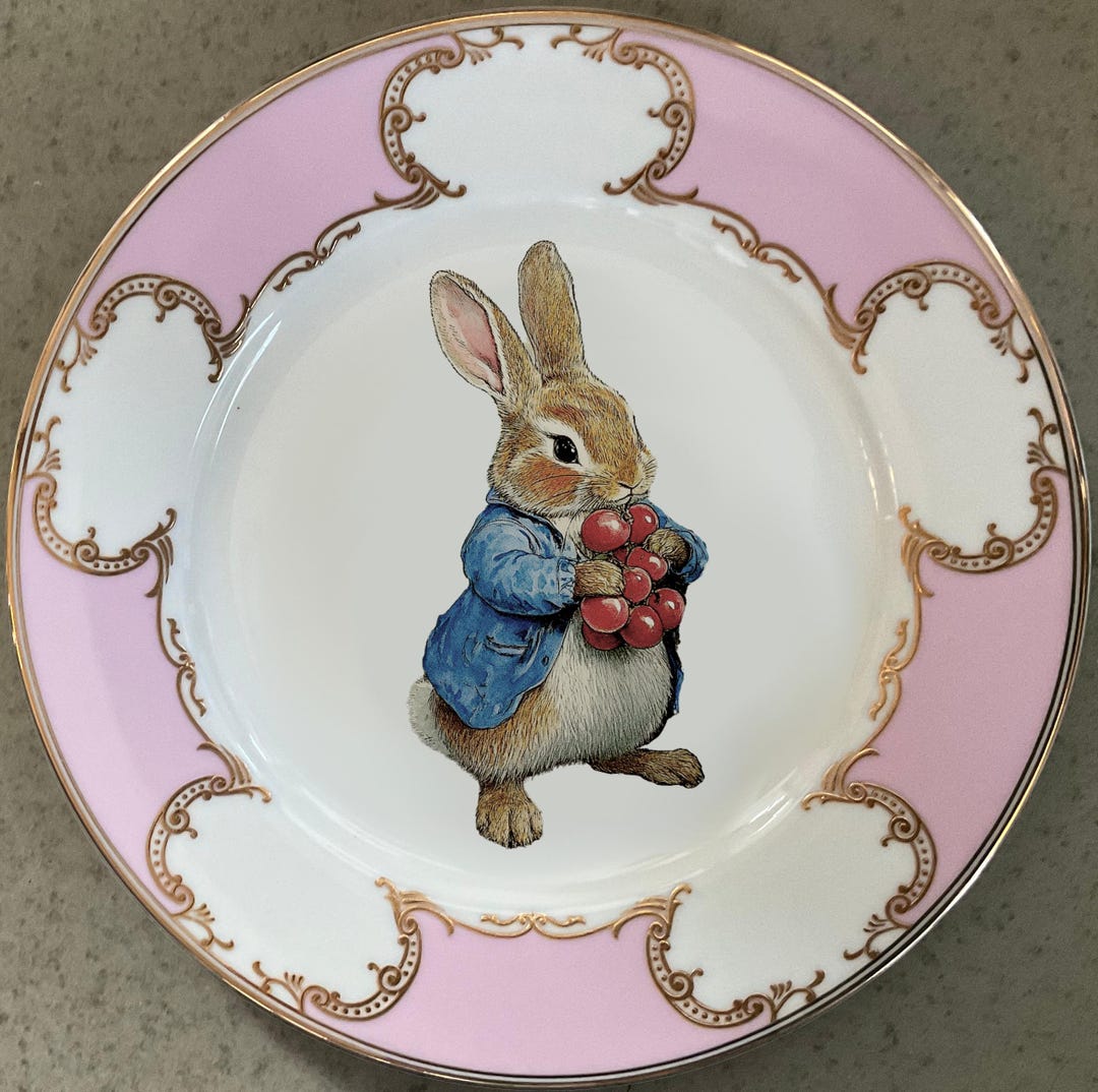 Pink, Blue or Green Rabbit Plate, Vegan Bone China. Durable and Food ...