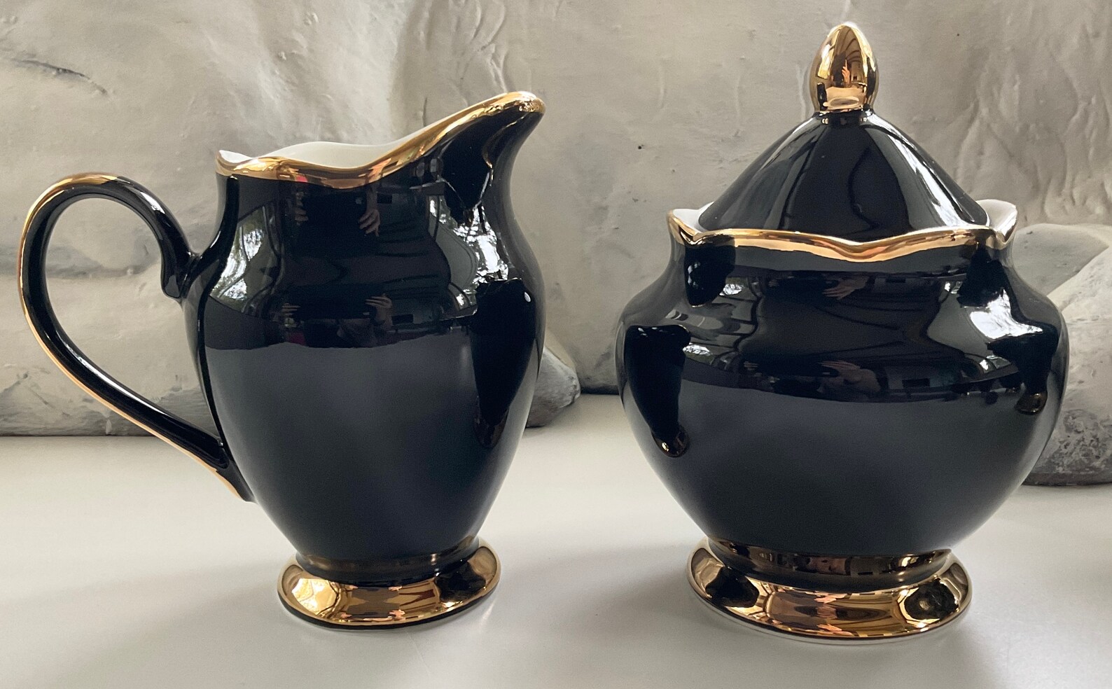 Gorgeous Black and Gold Tea Set With Black Rose Design, Bat, Cat, Crow ...