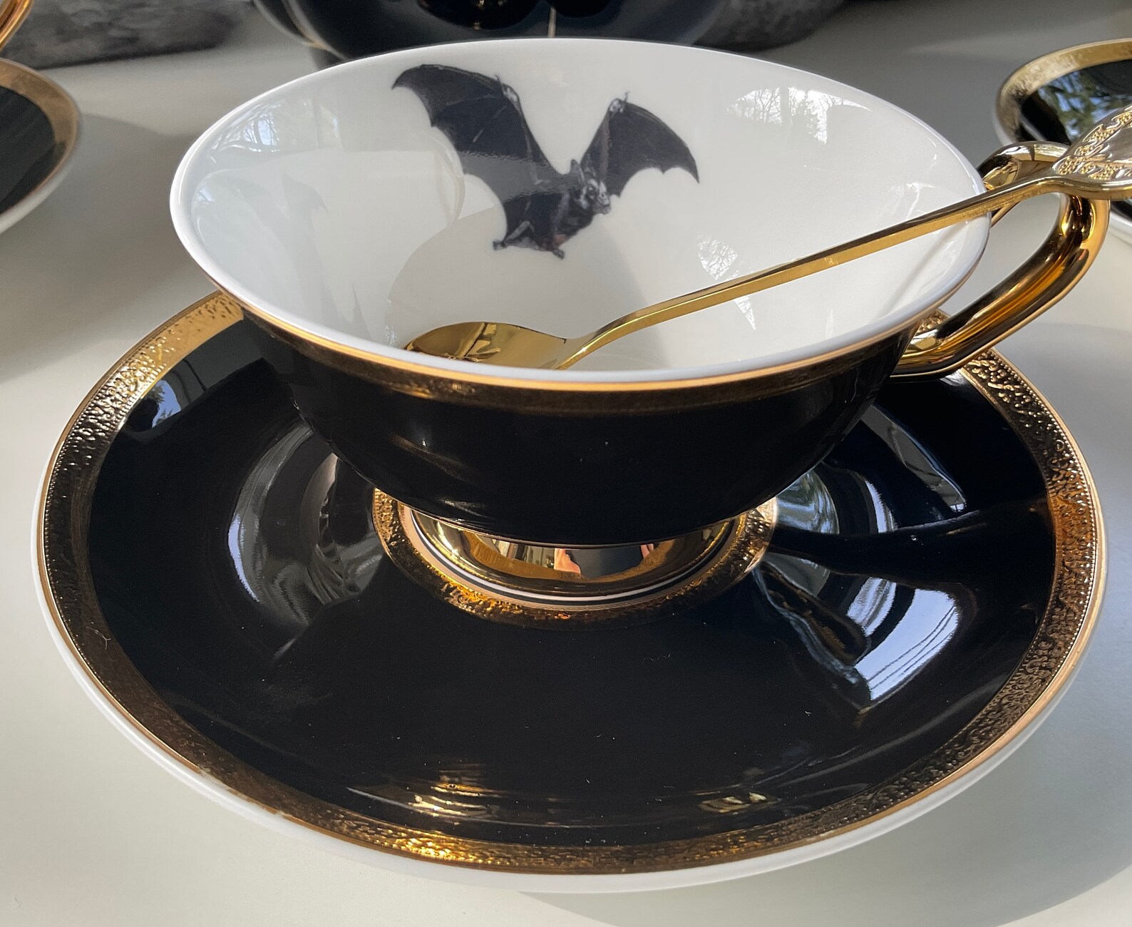 Black and Gold Porcelain Raven/crow, Bat, Cat, or Moth Teacup and ...