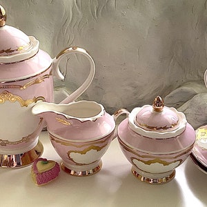 YOUR DESIGN - Beautiful Green, Pink or Blue Custom Tea Set, 7 or 11 ...