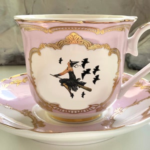 Green, Pink or Blue Porcelain Witch Tea Set, 7 or 11 Pieces. Food Safe ...