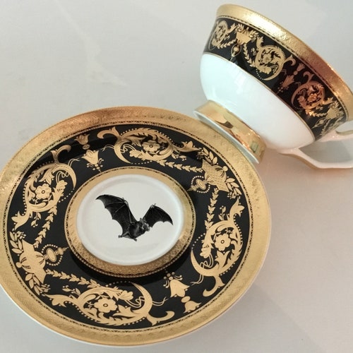 Beautiful Black Crow Teacup and Saucer Set 8 Ounces Food - Etsy