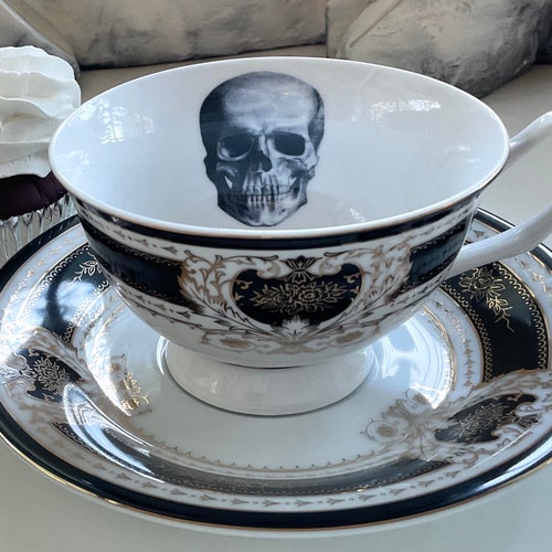 Beautiful Black Crow Teacup and Saucer Set 8 Ounces Food - Etsy