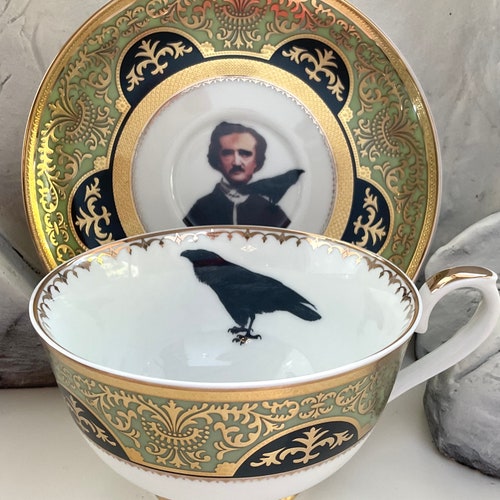 Beautiful Black Crow Teacup and Saucer Set 8 Ounces Food - Etsy