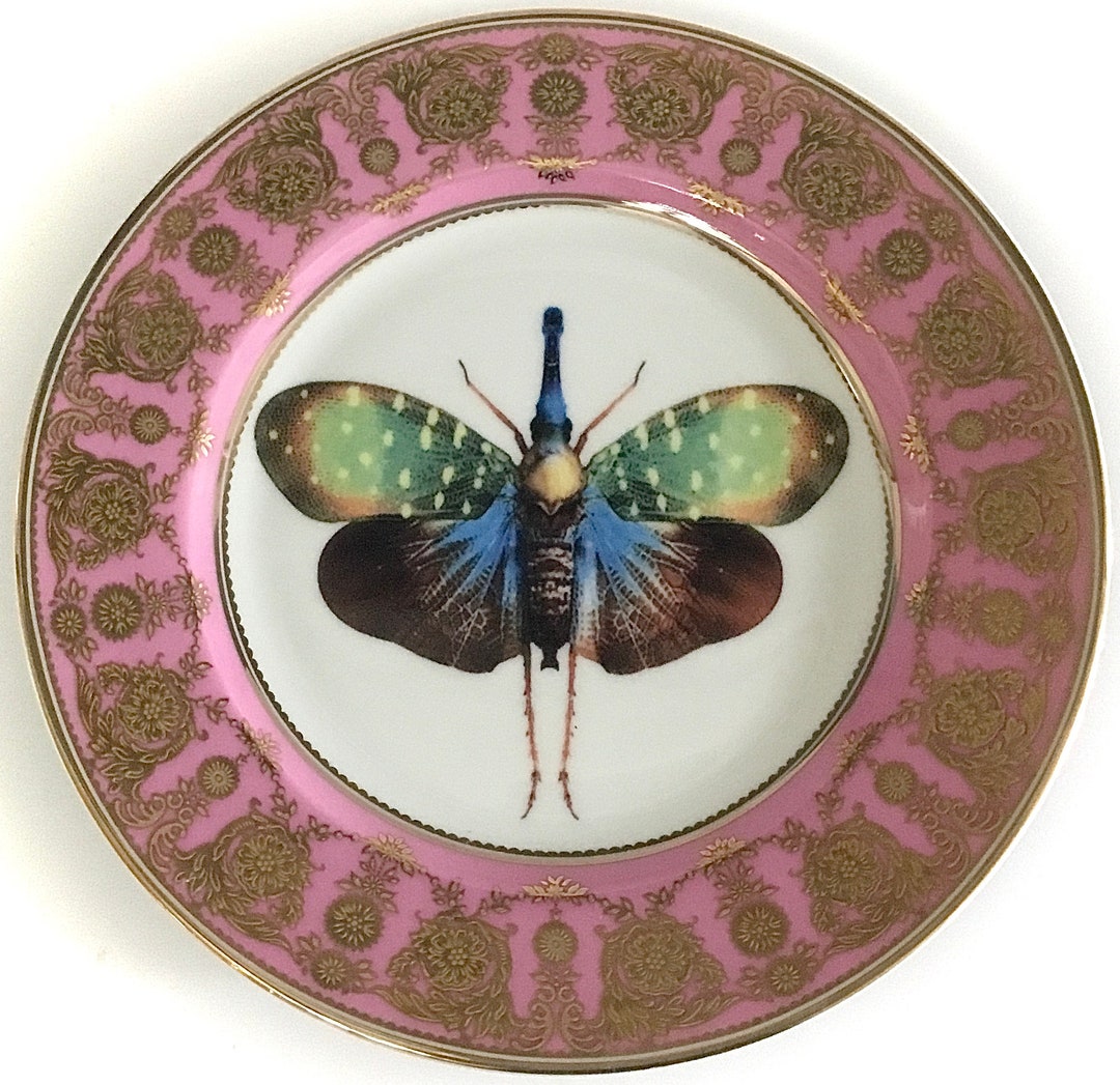 FREE Shipping-gorgeous Pink and Gold Butterfly Plate / Bug Plate ...